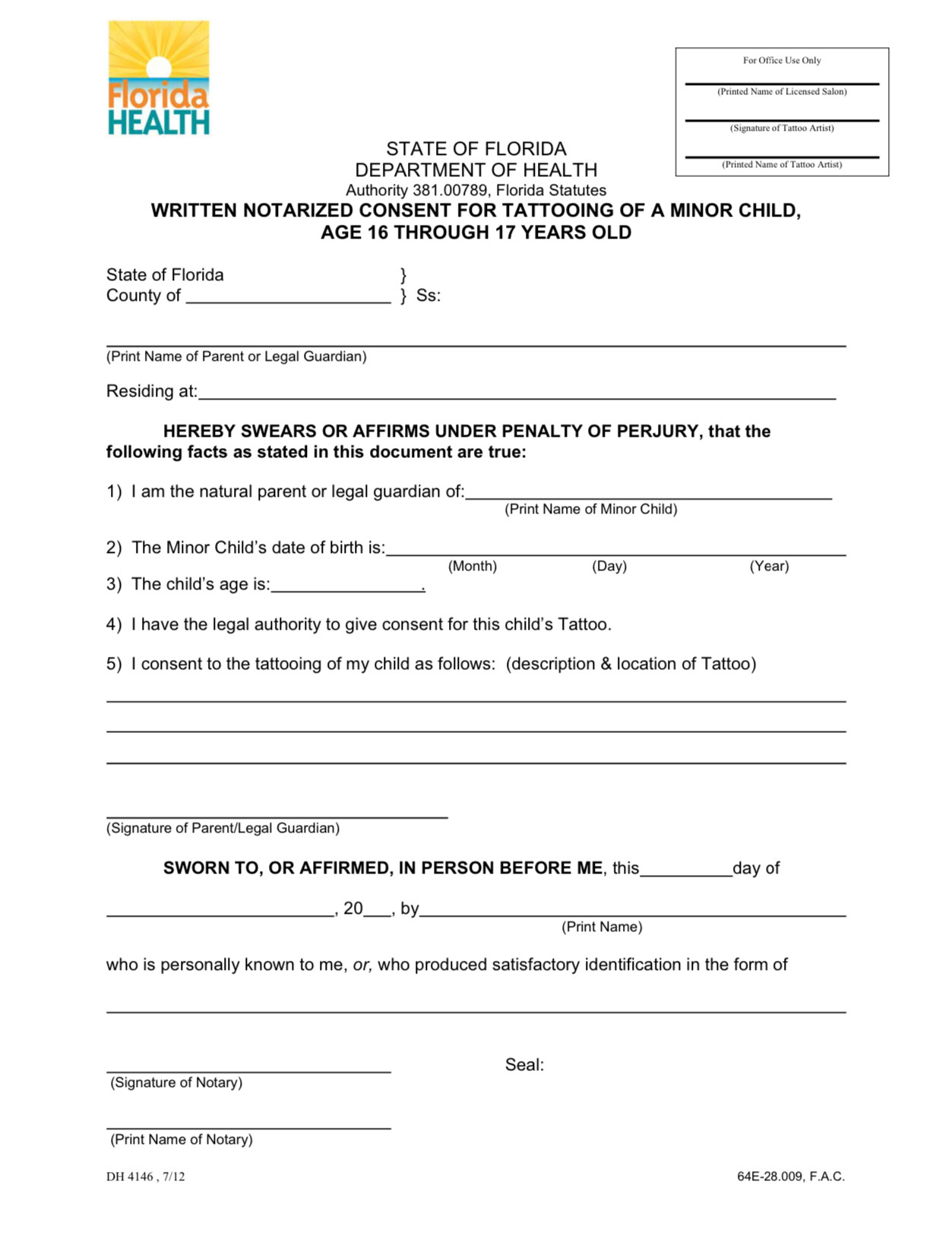 Minor Consent Forms - Stand Out Tattoos And Piercings